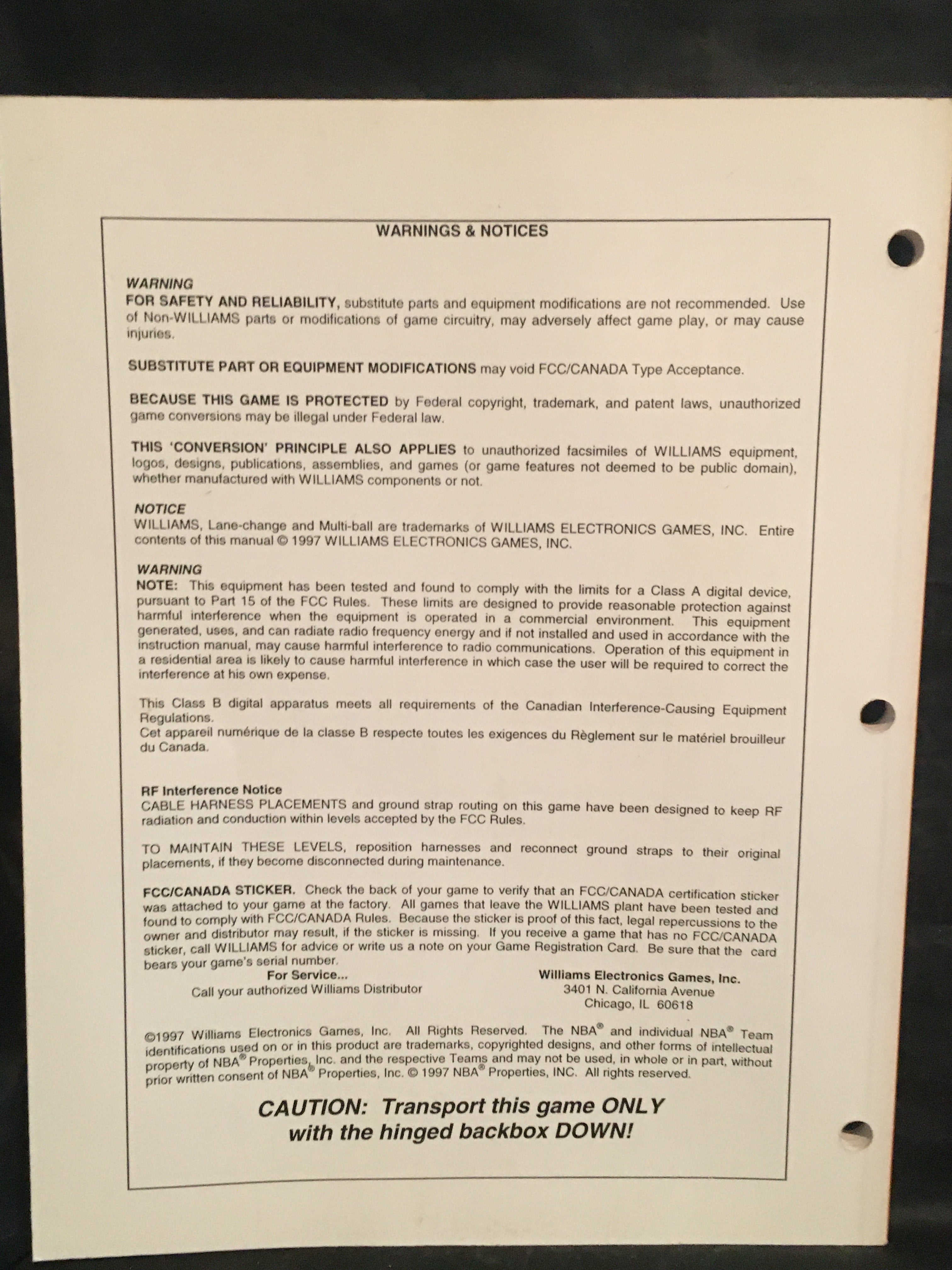 NBA Fastbreak - Bally - Pinball Operations Manual - Diagrams, Diagnost ...